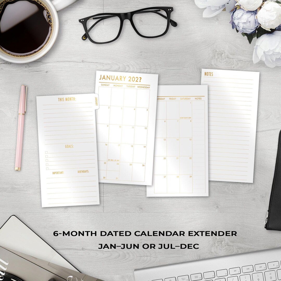 6-month Foiled Dated Tabbed Calendar Extender, Jan–jun or Jul–dec, A5 ...