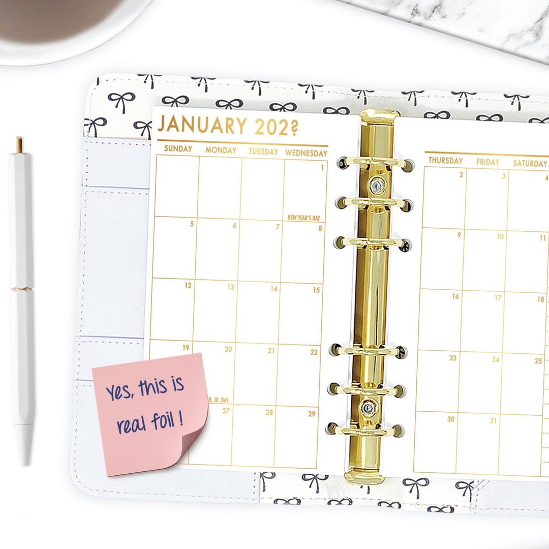 Gold Foil Personal Monthly Planner Insert, Month on 2 Pages Printed ...