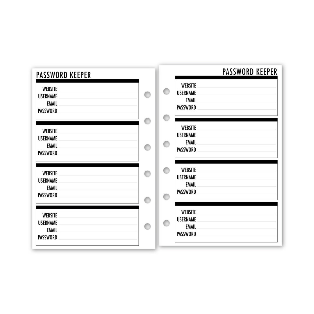 Printed Pocket Password Keepers Planner Refill, 3.2" X 4.7", 15 or 30 ...