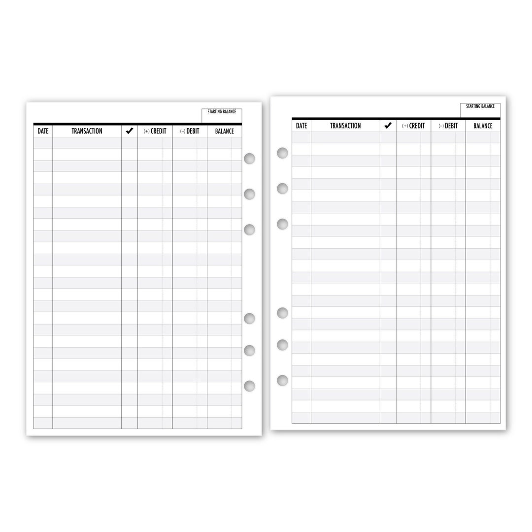 Printed A5 Checkbook Register Refill, 5.83 X 8.27, Ring Binder Planner ...