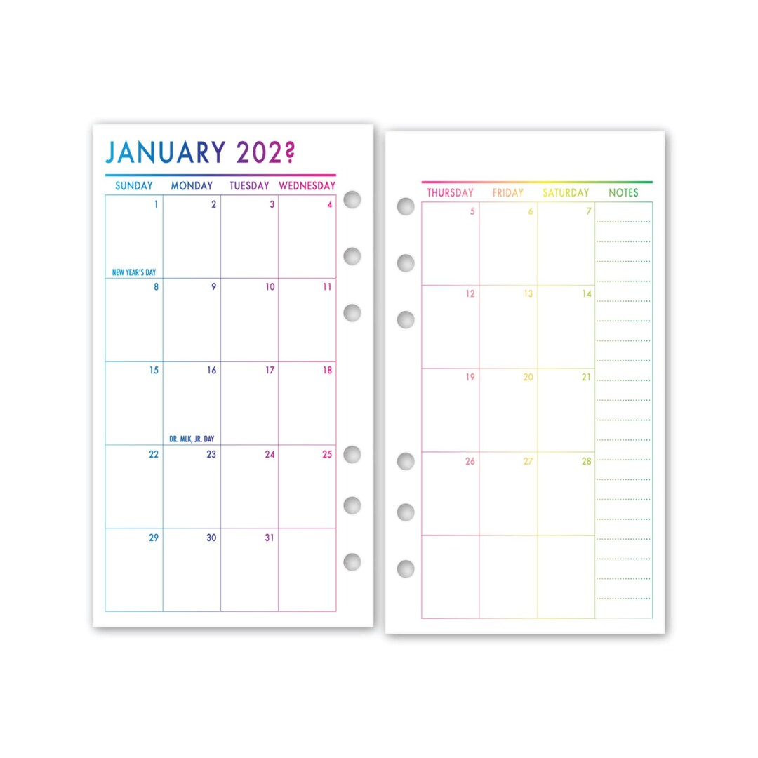 Personal Rainbow Month on 2 Pages Calendar Refill, 3.74″ X 6.73″, 12 ...