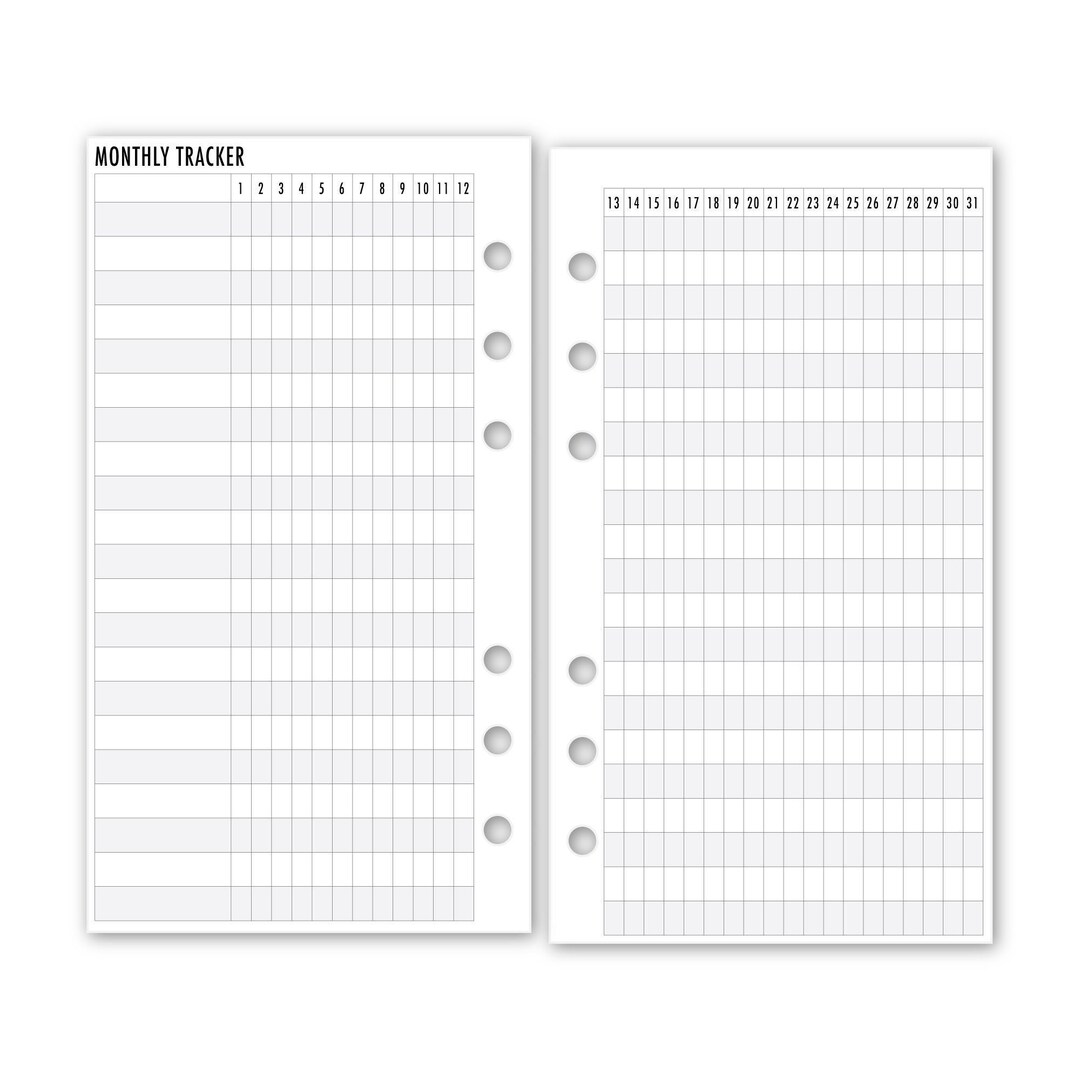 Printed Personal Monthly Habit Tracker Refill, 3.74 X 6.73, Ring Binder ...