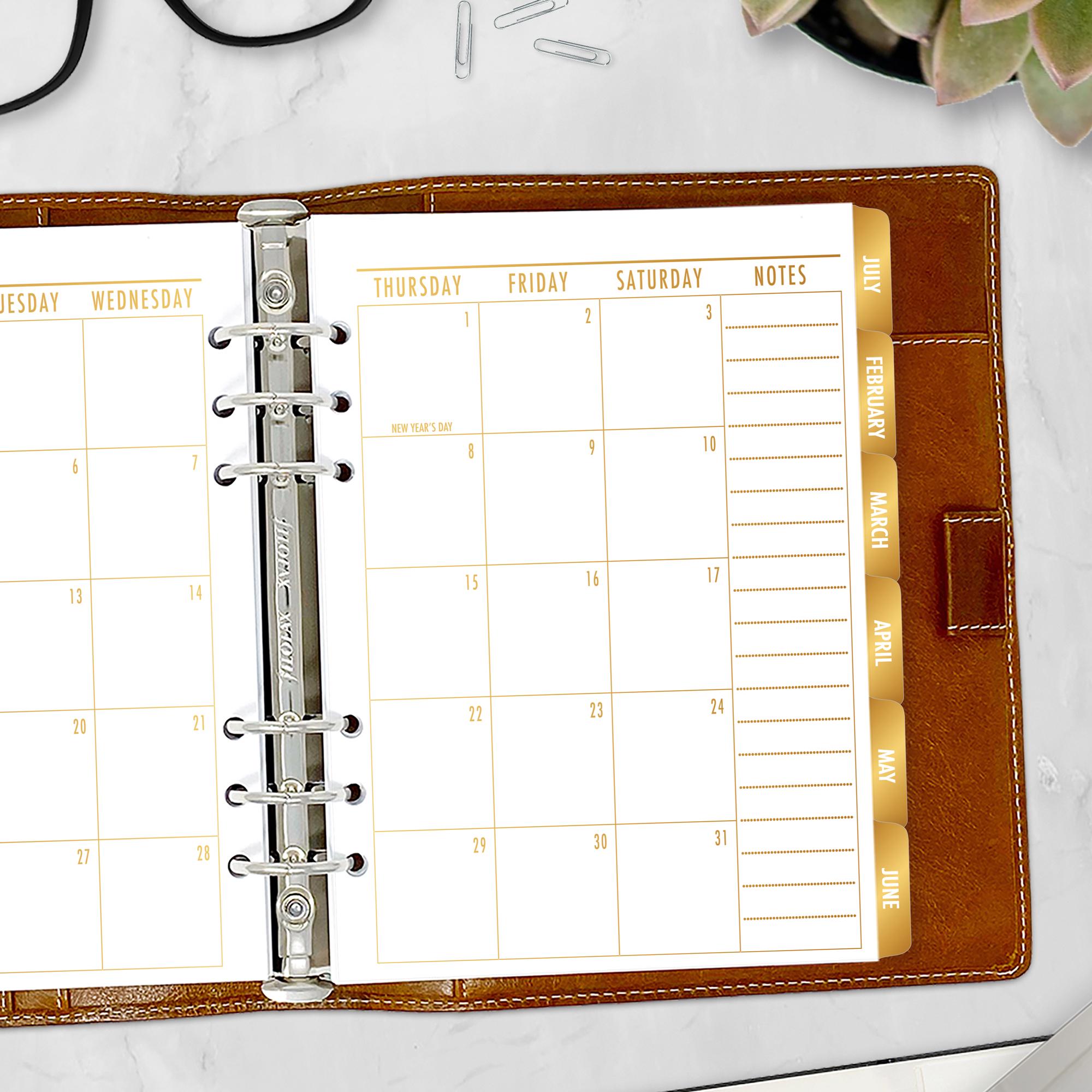 A5 Tabbed Monthly Gold Luxe Print Planner Insert, Month on 2 Pages Ring ...