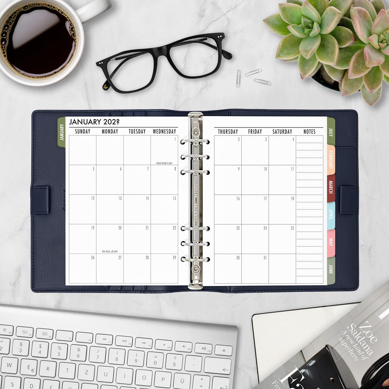 A5 Tabbed Month on 2 Pages Calendar Refill, Dated Monthly View, Printed ...