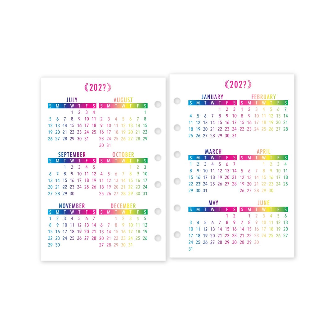 Pocket Rainbow Year at a Glance Calendar Refill, 3.2" X 4.7", Laminated ...