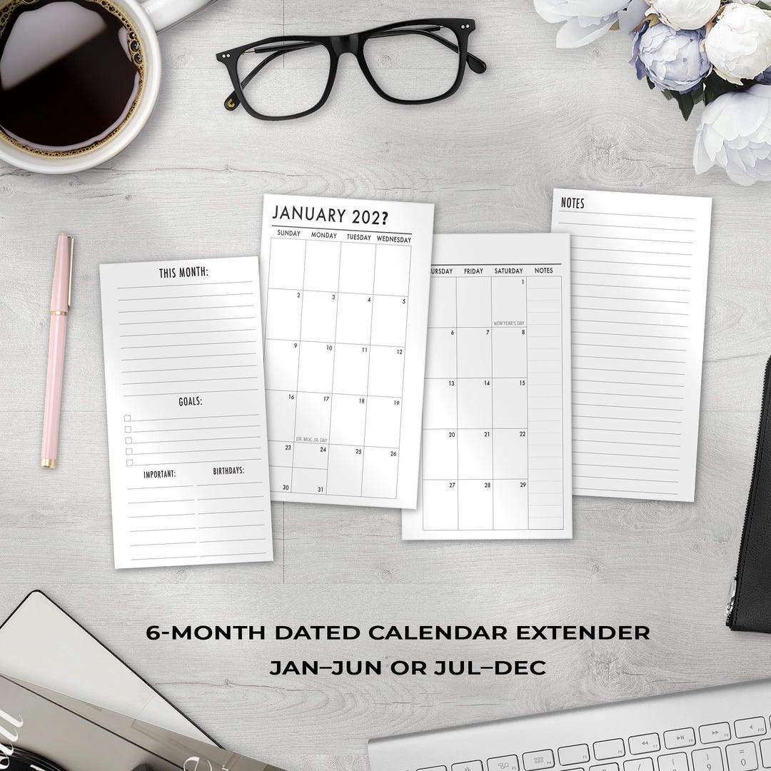 6-month Dated Calendar Extender, Jan–jun or Jul–dec, A5 Personal Pocket ...