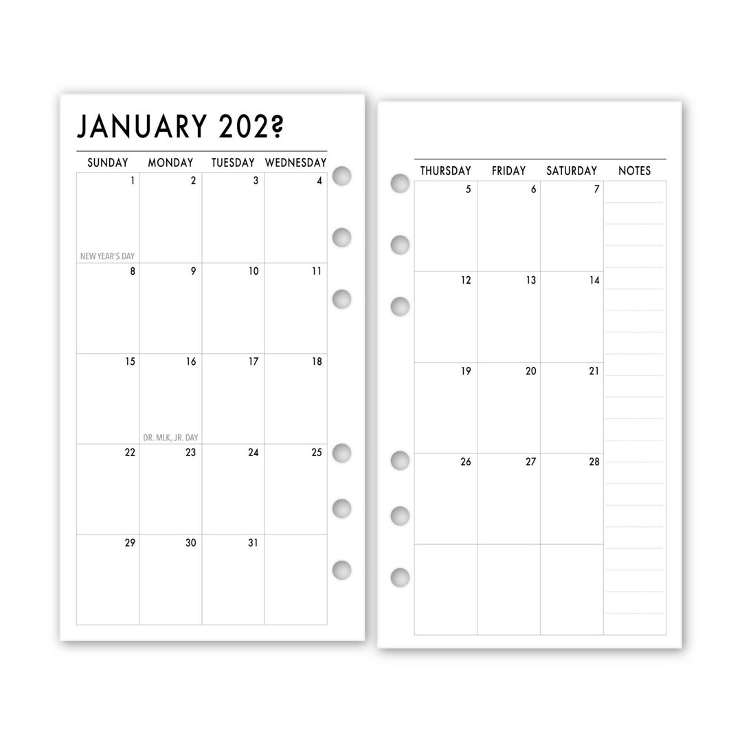 Printed Personal Month on 2 Pages Deluxe Planner Calendar Refills, 3.74 ...