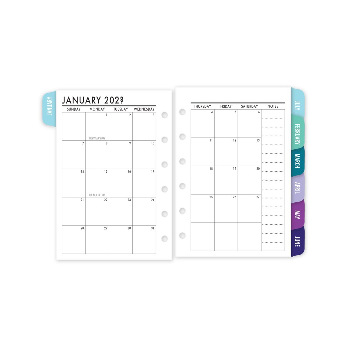 Pocket Tabbed Month on 2 Pages Calendar Refill, 3.2" X 4.7", 12 Dated ...