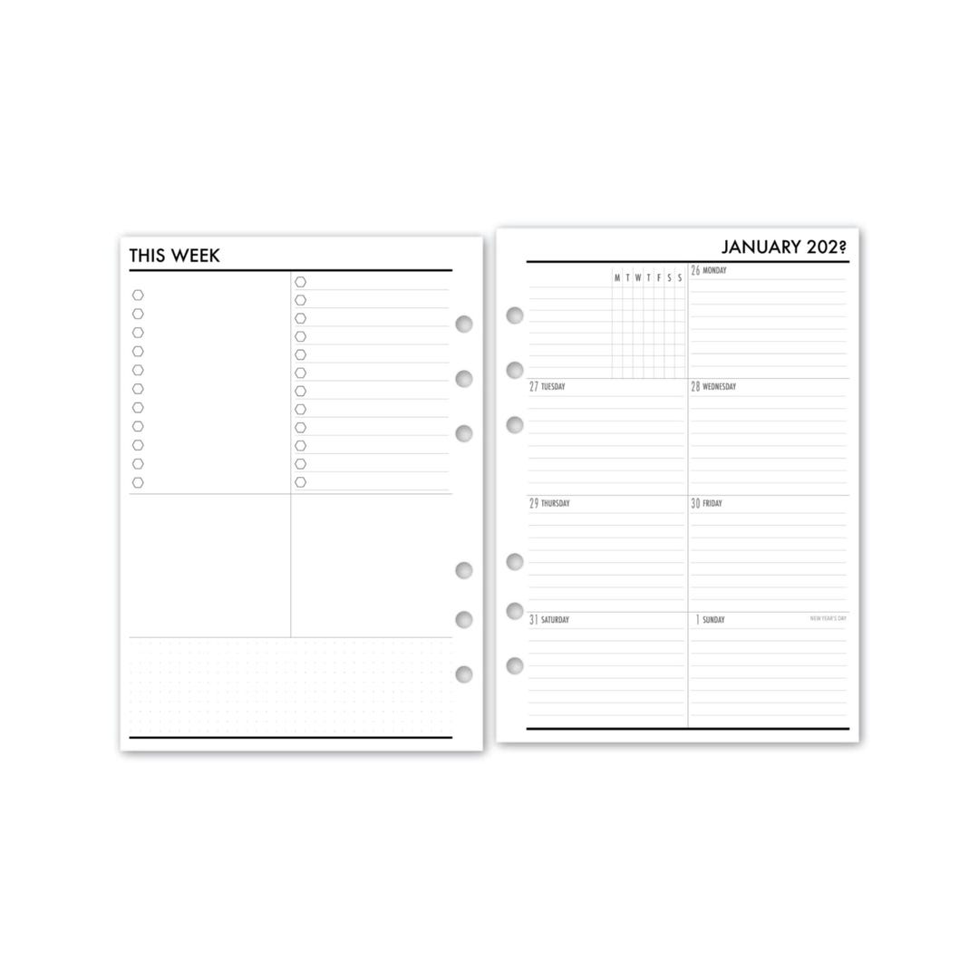 A5 Week on 1 Page Calendar Refill, Dated Weekly Planner Insert, Monday ...