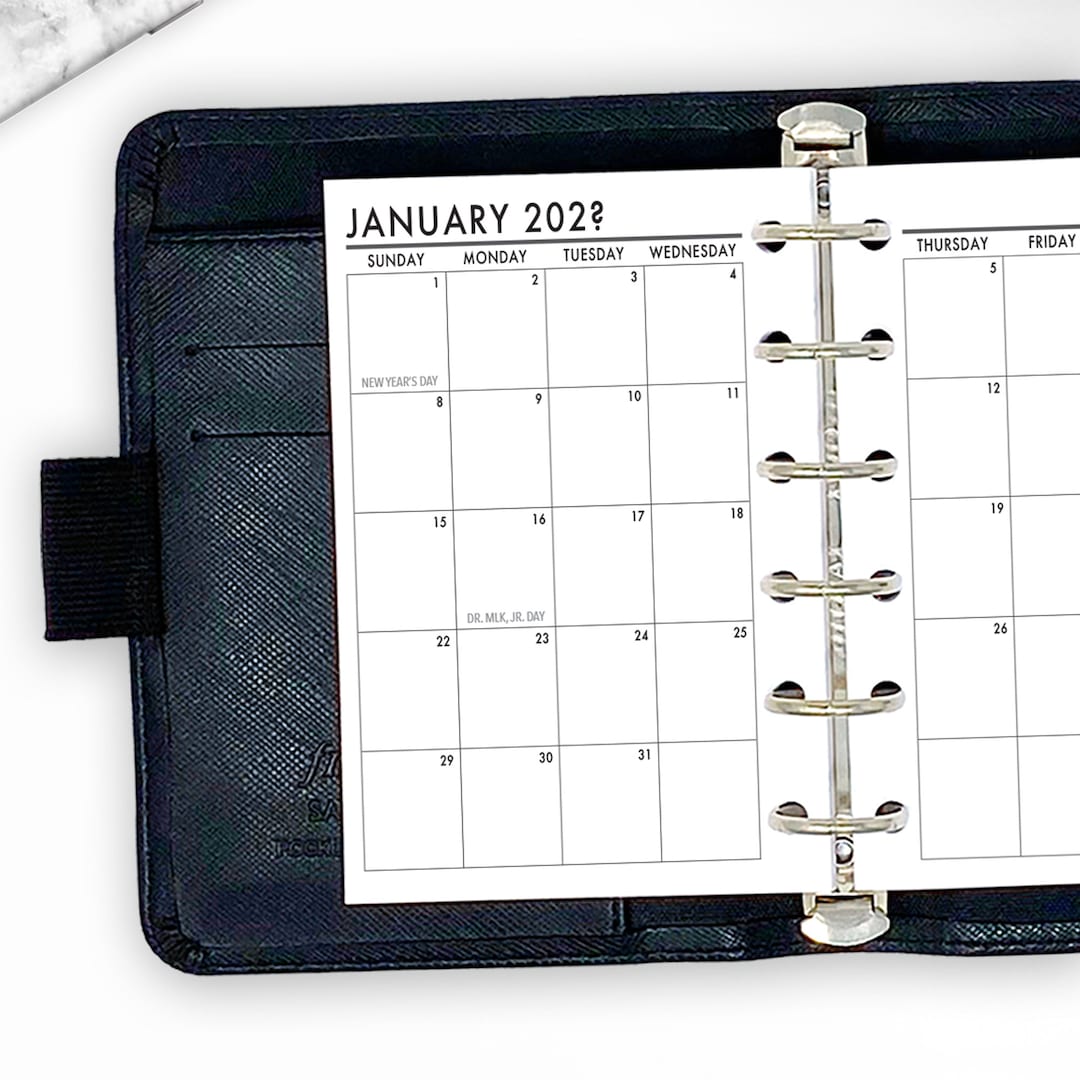Pocket Month on 2 Pages Calendar Refill, Monthly View Planner Insert ...