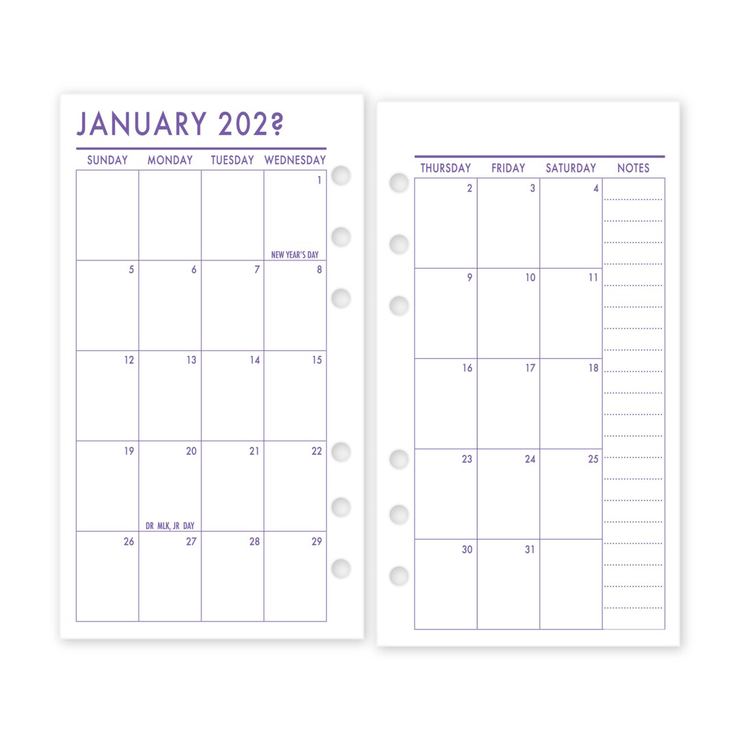 Amethyst Twilight Personal Month on 2 Pages Calendar Refill, 3.74 X 6. ...