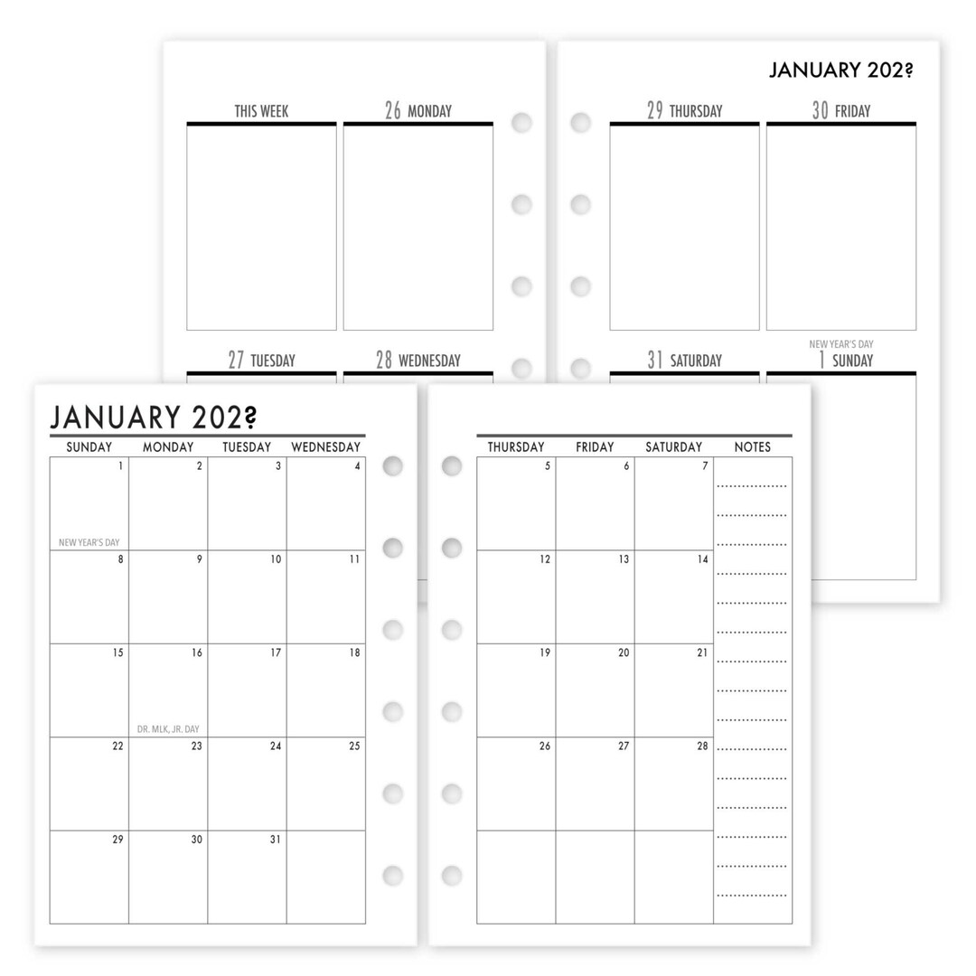 Printed Pocket Rings Complete Vertical Deluxe Planner Calendar Refill ...