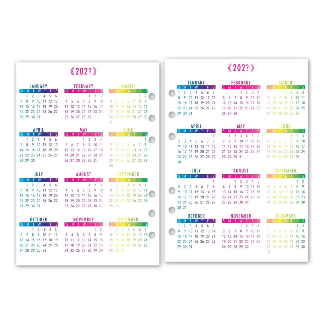 Printed A5 Rainbow Year at a Glance Calendar Laminated Refill, 5.83 X 8 ...