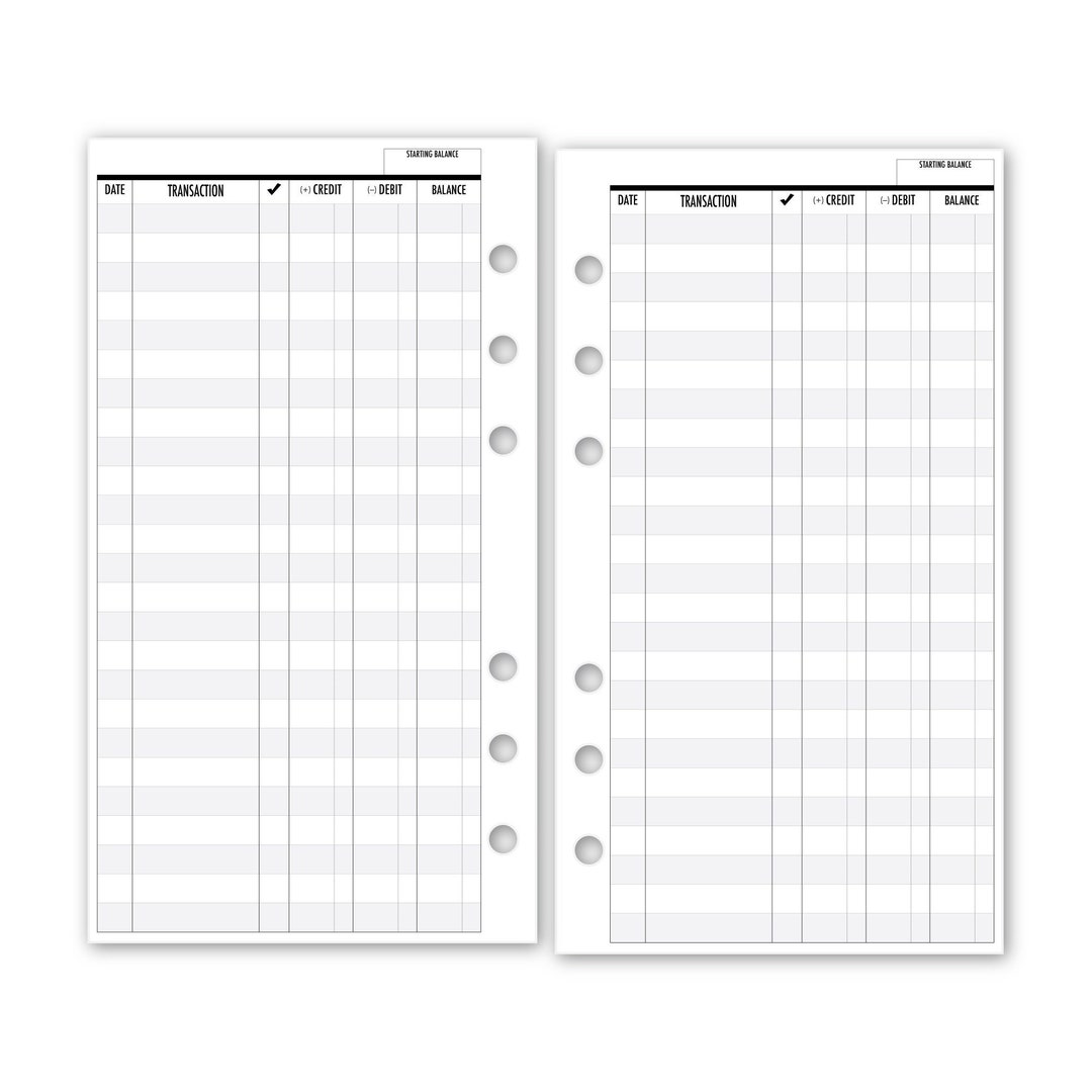 Printed Personal Size Checkbook Registers Planner Refill - Etsy