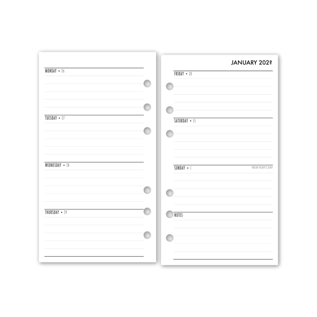 Personal Week on 2 Pages Horizontal Calendar Refill, Dated Weekly ...