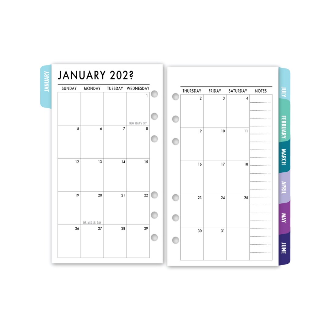 Personal Tabbed Month on 2 Pages Calendar Refill, 3.74″ X 6.73″, Dated ...