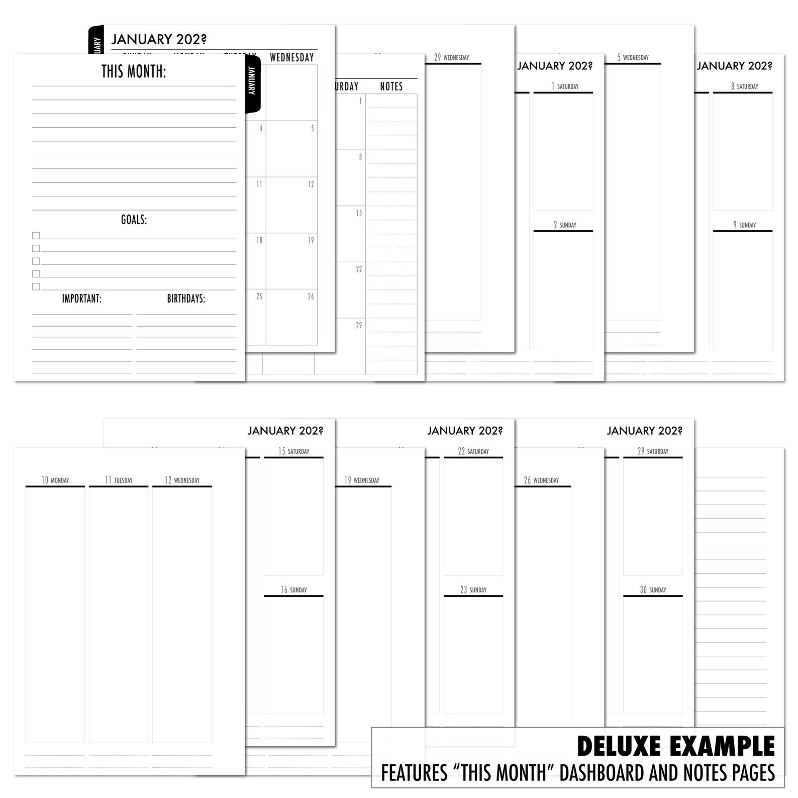 A5 Tabbed Complete Horizontal Calendar Refill, 5.83 X 8.27, Printed ...
