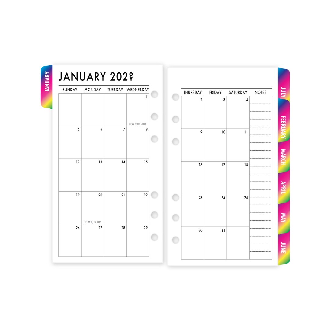 Personal Tabbed Month on 2 Pages Calendar Refill, 3.74 X 6.73, 12 Month ...