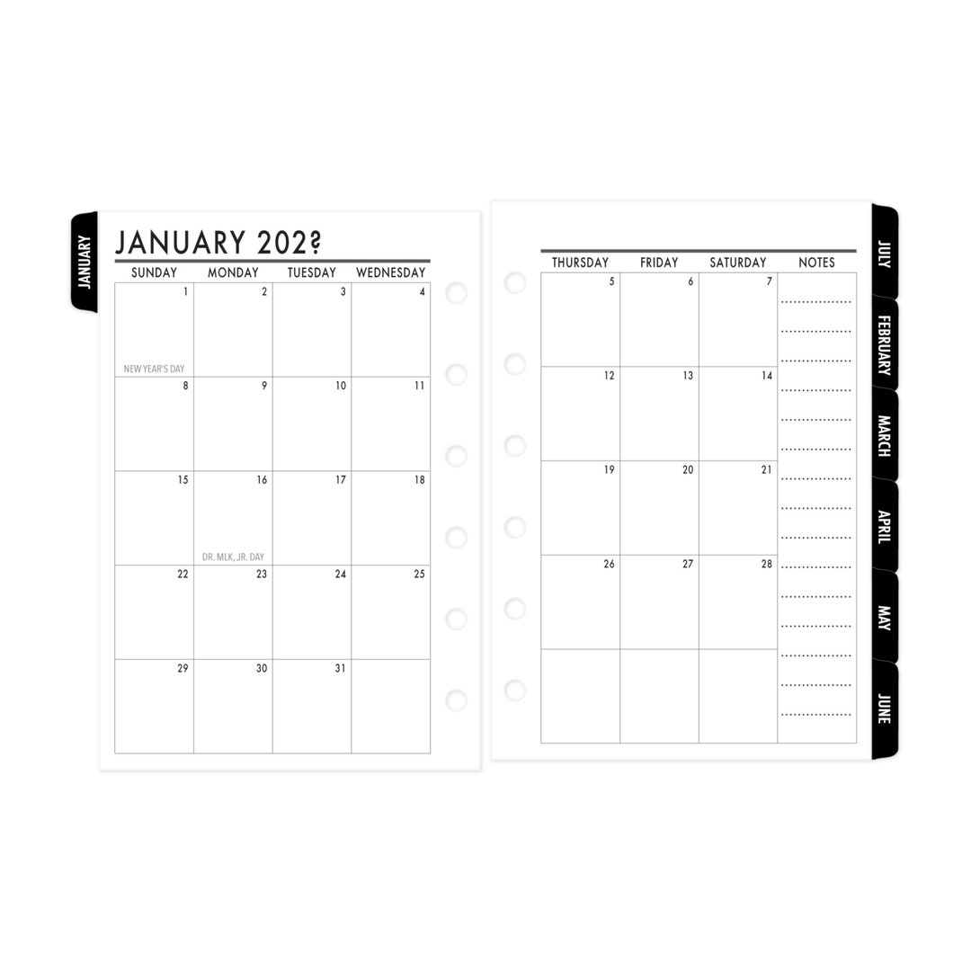 Printed Pocket Rings Tabbed Month on 2 Pages Deluxe Planner Calendar ...