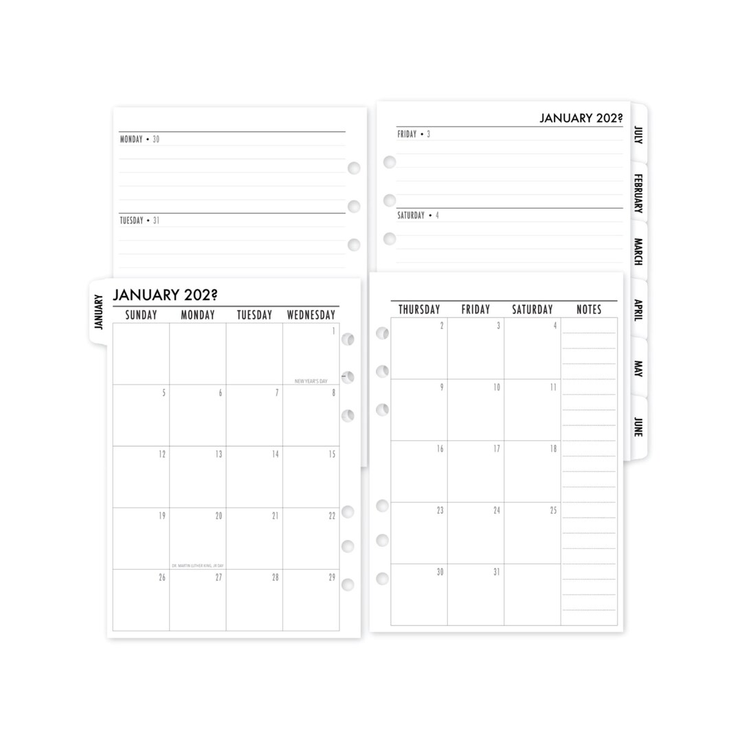 A5 Tabbed Complete Horizontal Calendar Refill, 5.83″ X 8.27″, Printed ...