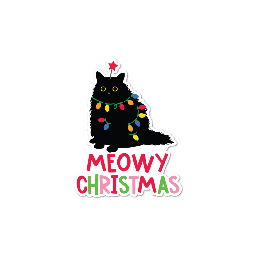 Vinyl Sticker, Meowy Christmas Black Cat Wrapped in Christmas Lights - Etsy