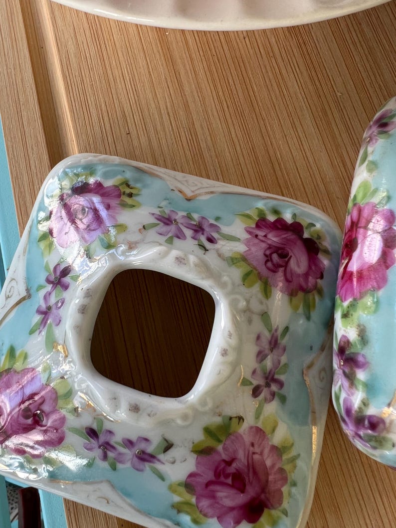 Victorian Hair Receiver Porcelain Floral Trinket Box 3 X 3 # ...
