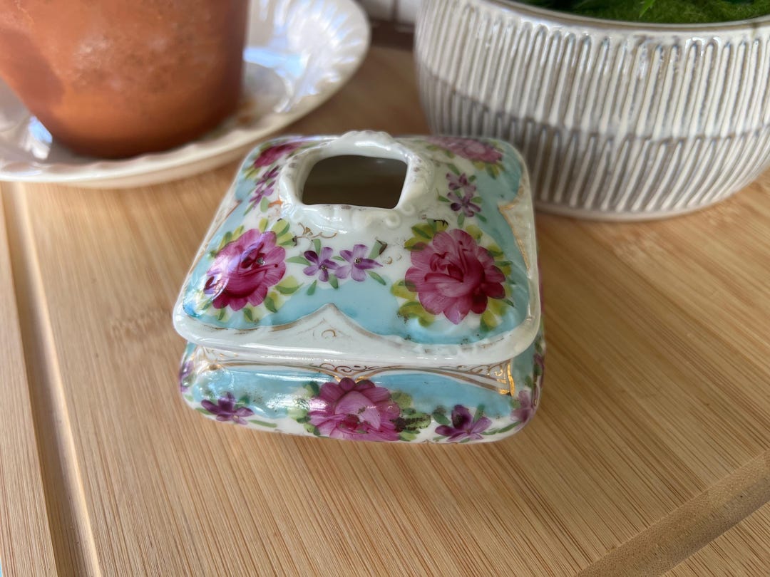 Victorian Hair Receiver Porcelain Floral Trinket Box 3 X 3 # ...