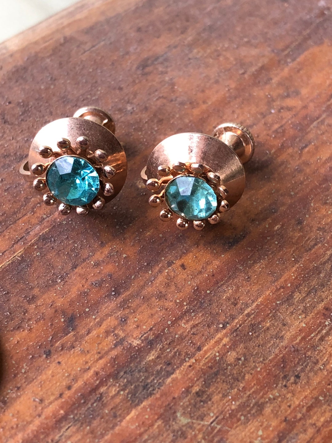 Vintage Nemo Gold Tone and Blue Glass Screw Back Earrings # ...