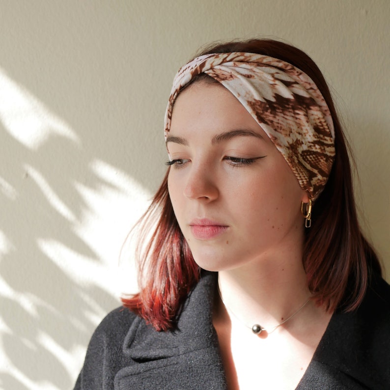 Brown And White Double Twist Headband Wide Headband Turban Headband