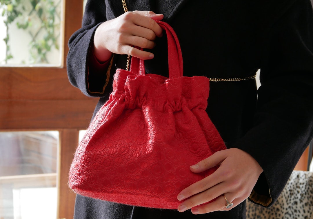 Fifties Original Red Handbag. Vintage Fabric Purse With Removable Chain ...