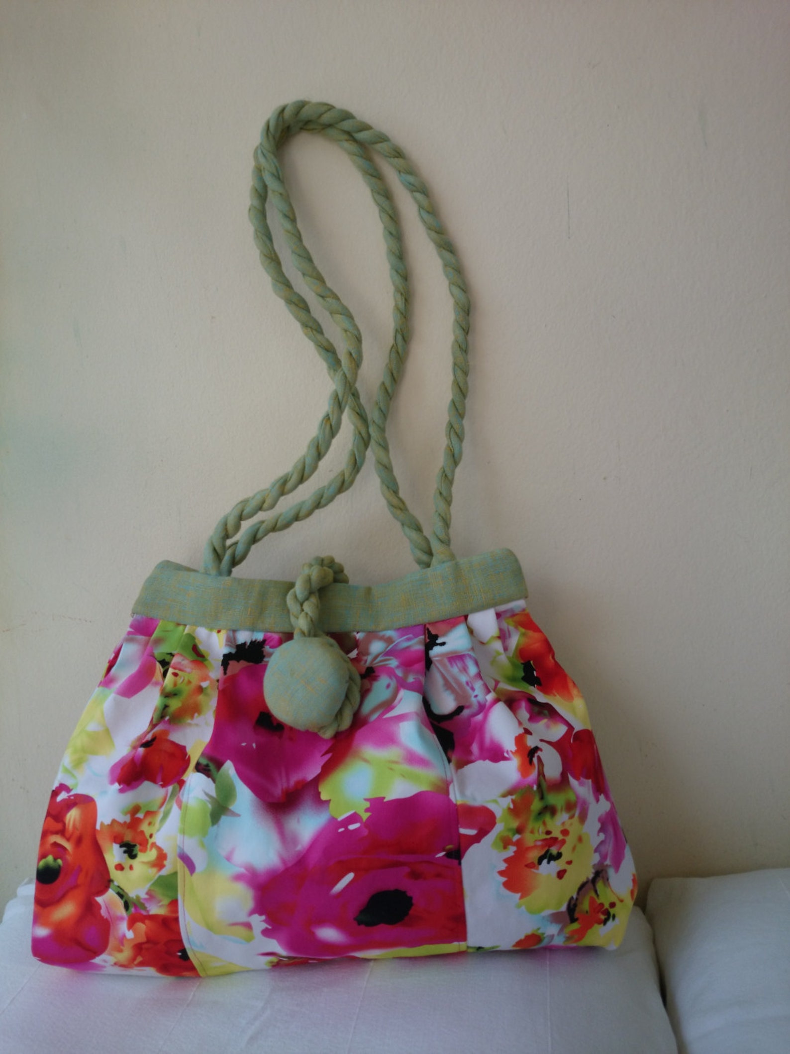 Pink Flower Handbag, Light Green, Chic and Trendy Women Purses ...