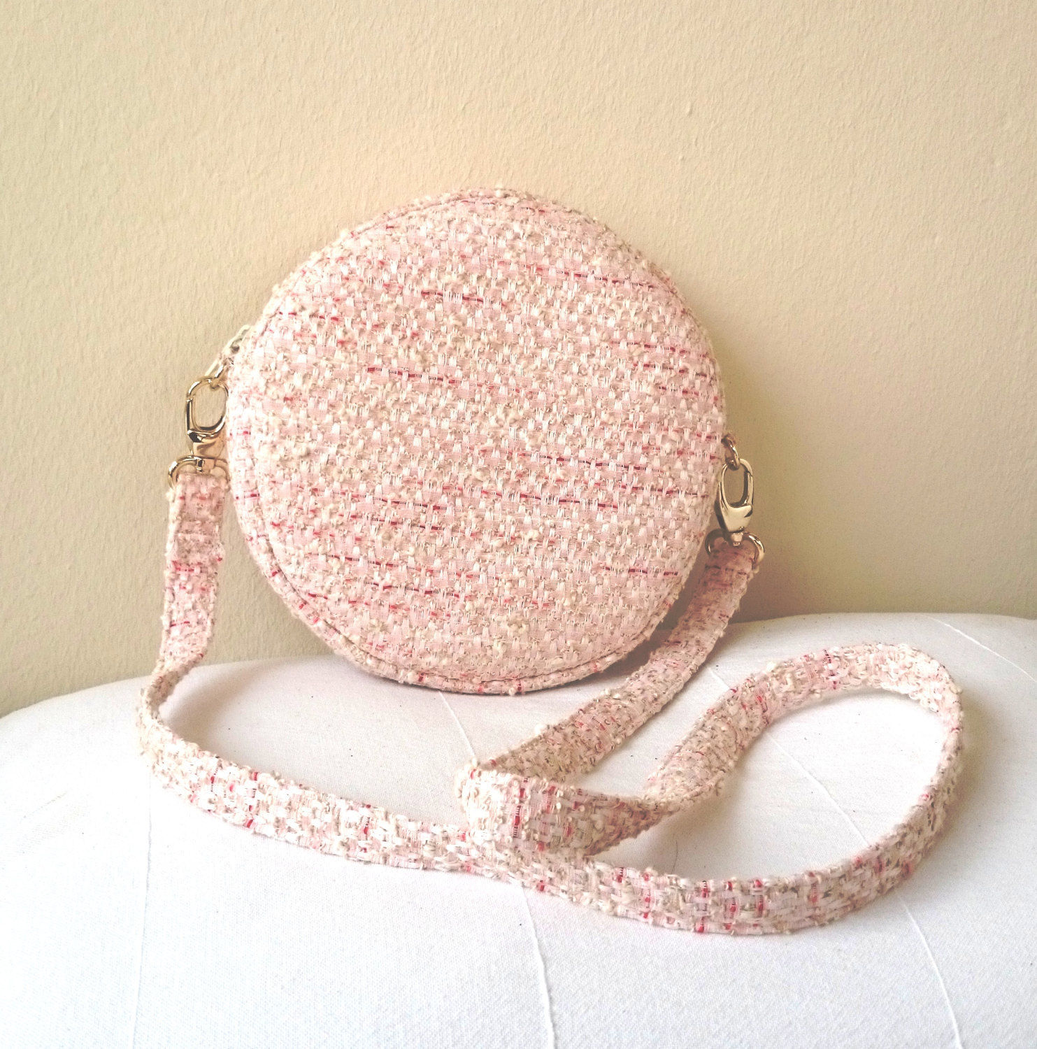 Sac à main rose petit et rond pochette ronde rose en tweed de - Etsy France