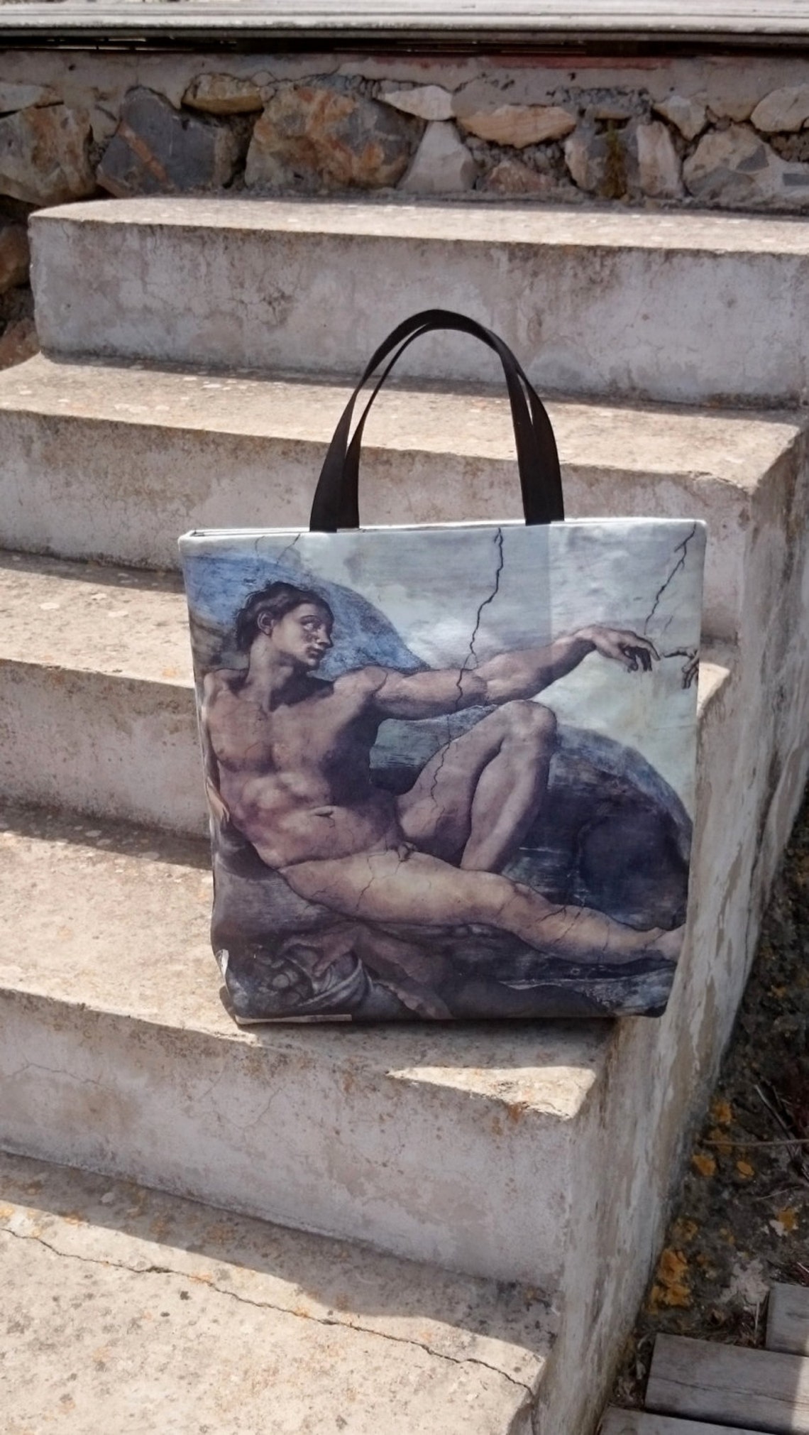 Tote Bag Adam, Michelangelo Painting Printed, Beach Bag, Trendy, Casual ...