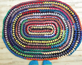 Oval Rag Rug, Knotted Blues Rag Rug Made With Recycled T-shirts - Etsy