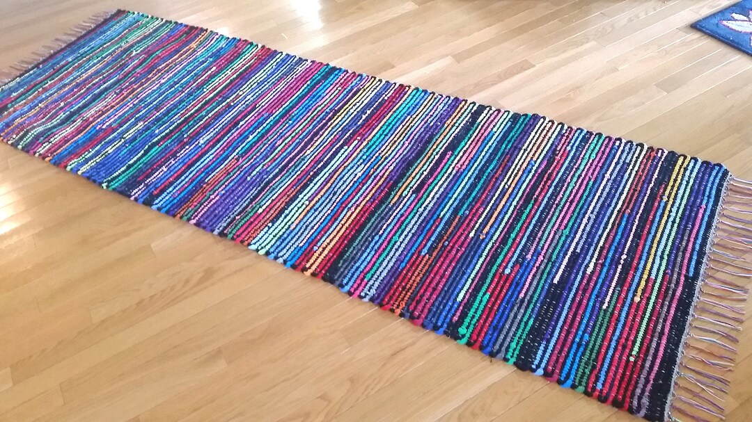 Large Cotton Rag Rug Runner. 30.5 Inches Wide X 99 Inches Long, Hand ...