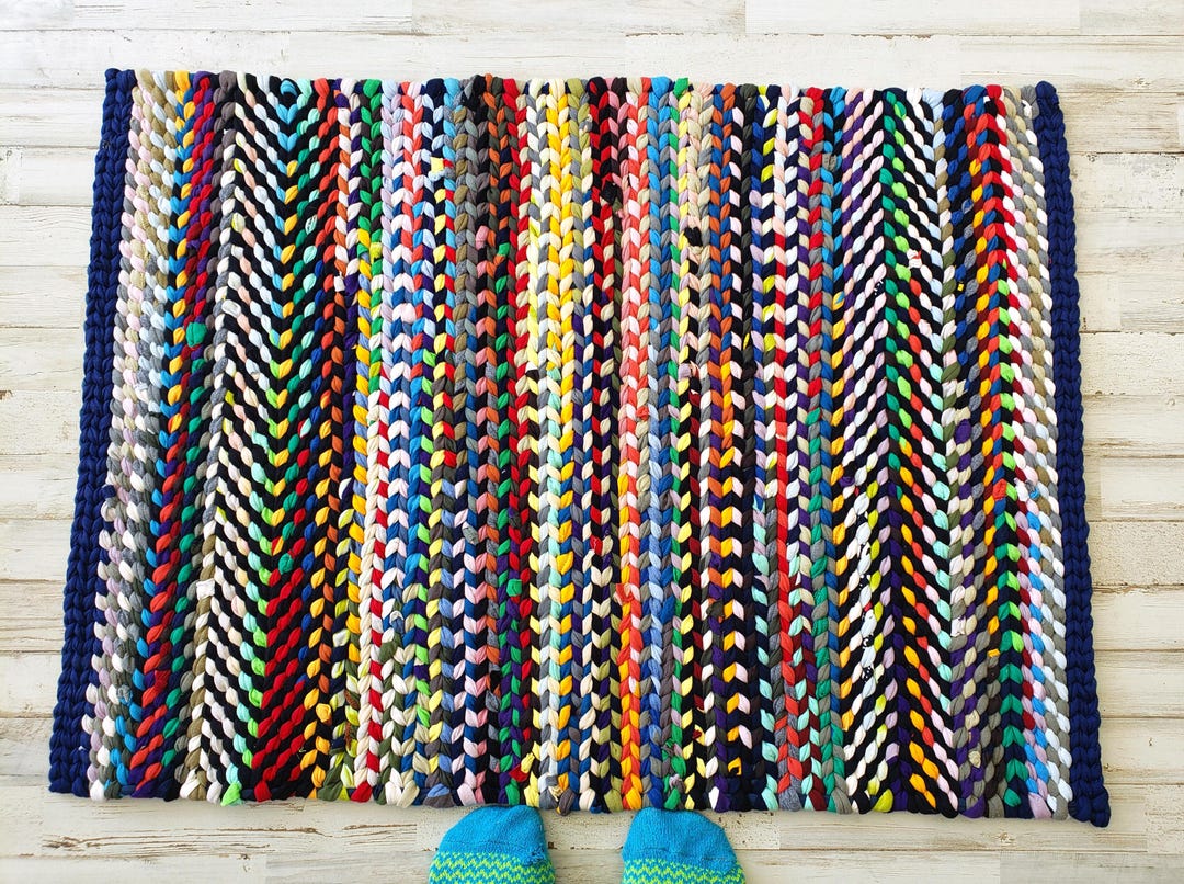 Multi Colored Twined Rag Rug, Handwoven With Recycled Tshirts - Etsy