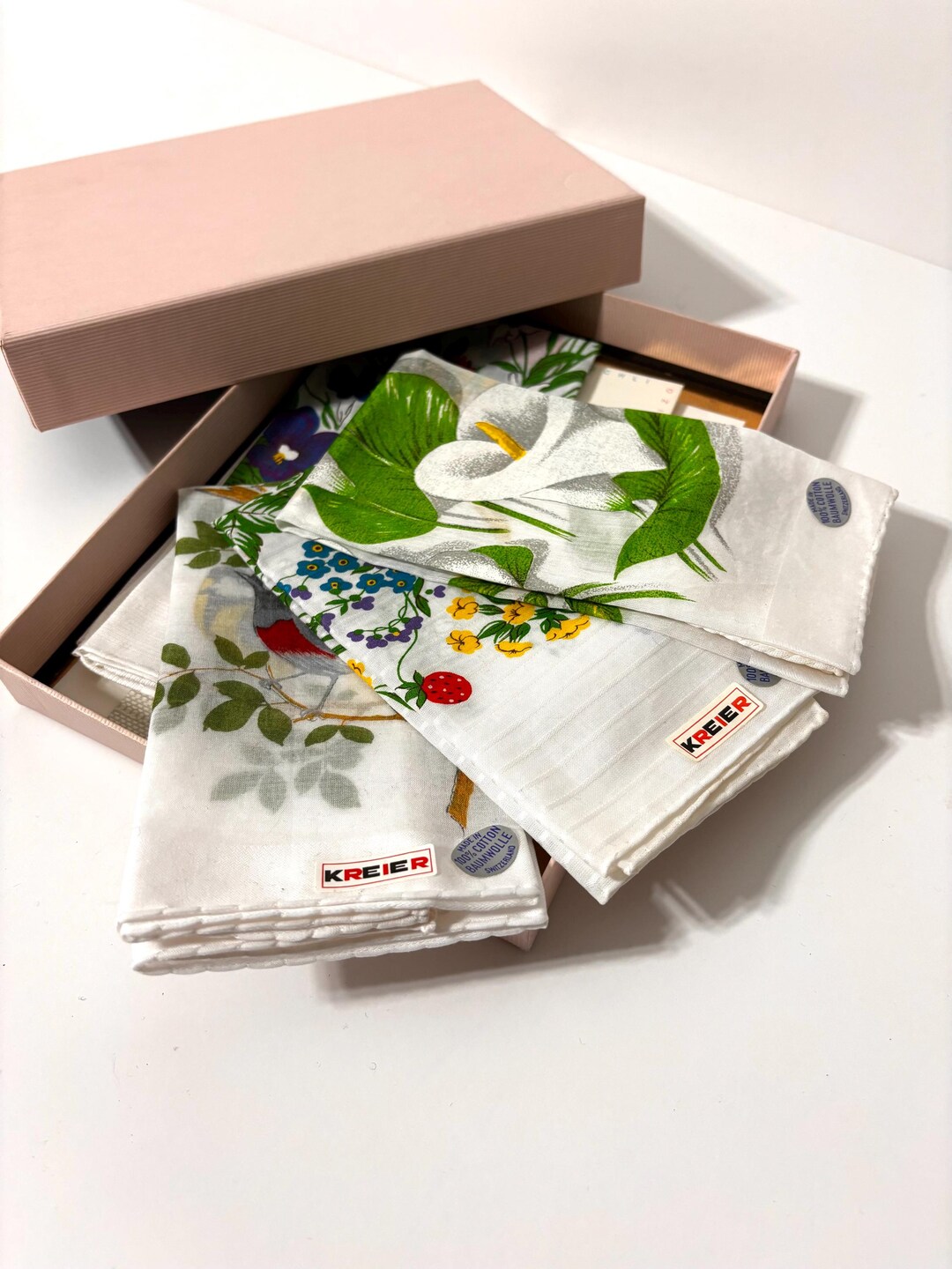 Kreier Switzerland , Gift Box, 4 Handkerchiefs With Envelopes, Birds ...