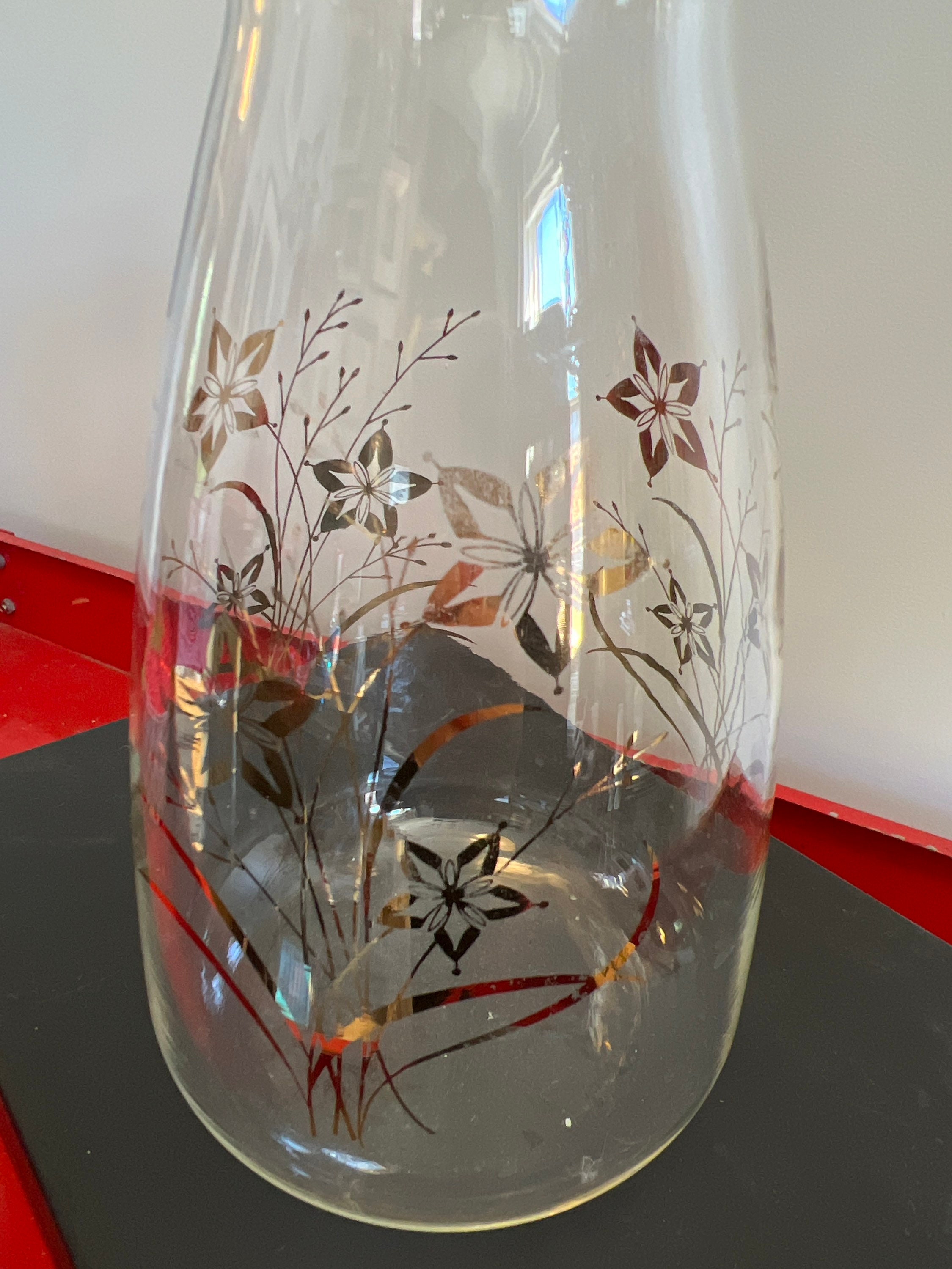 Vintage Pyrex Gold Floral Detail Glass Decanter Pitcher - Etsy