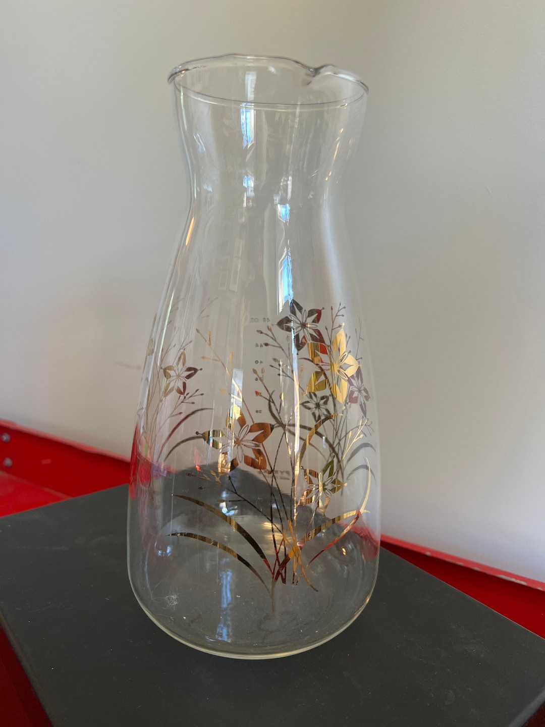 Vintage Pyrex Gold Floral Detail Glass Decanter Pitcher - Etsy