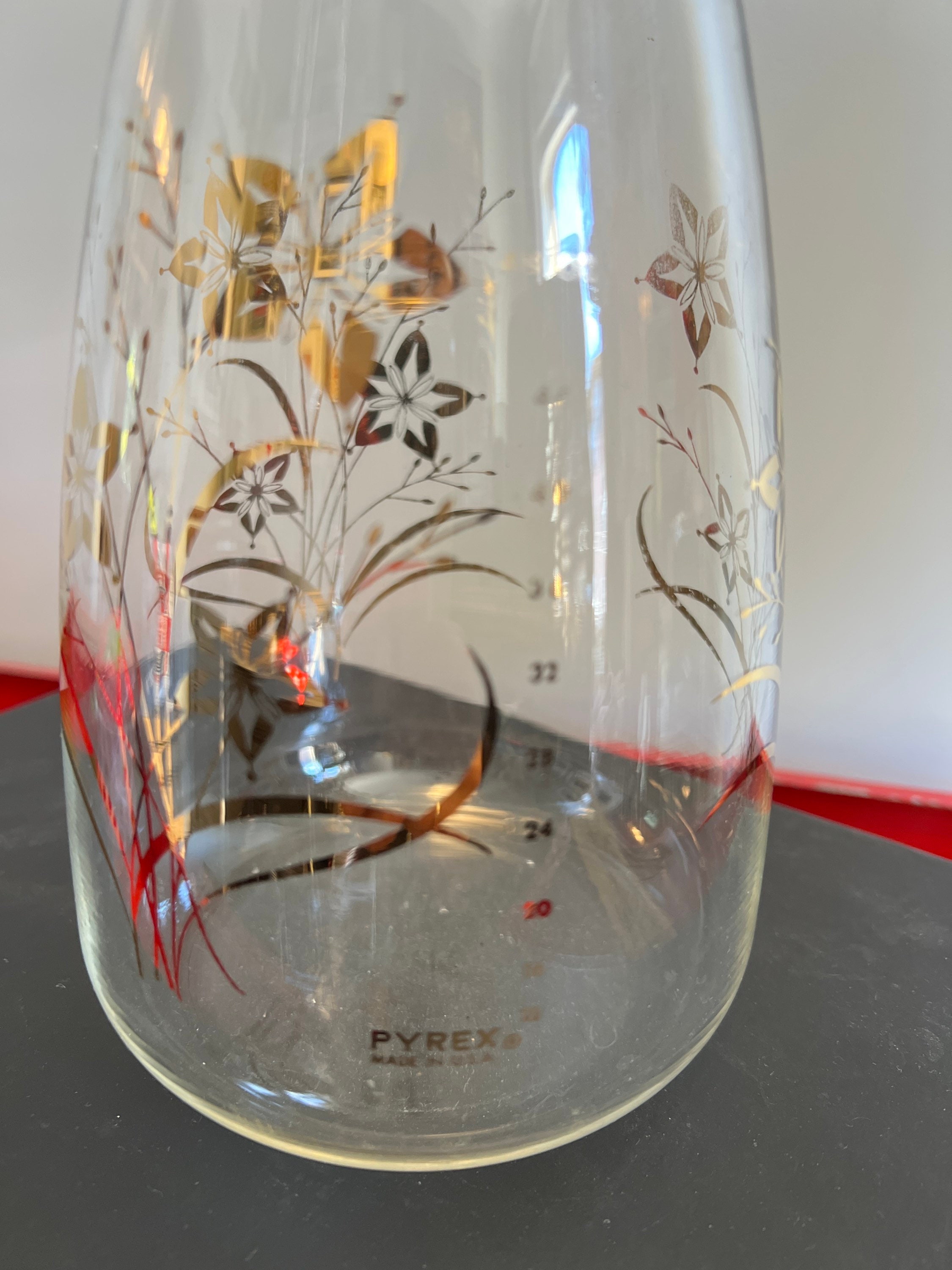 Vintage Pyrex Gold Floral Detail Glass Decanter Pitcher - Etsy