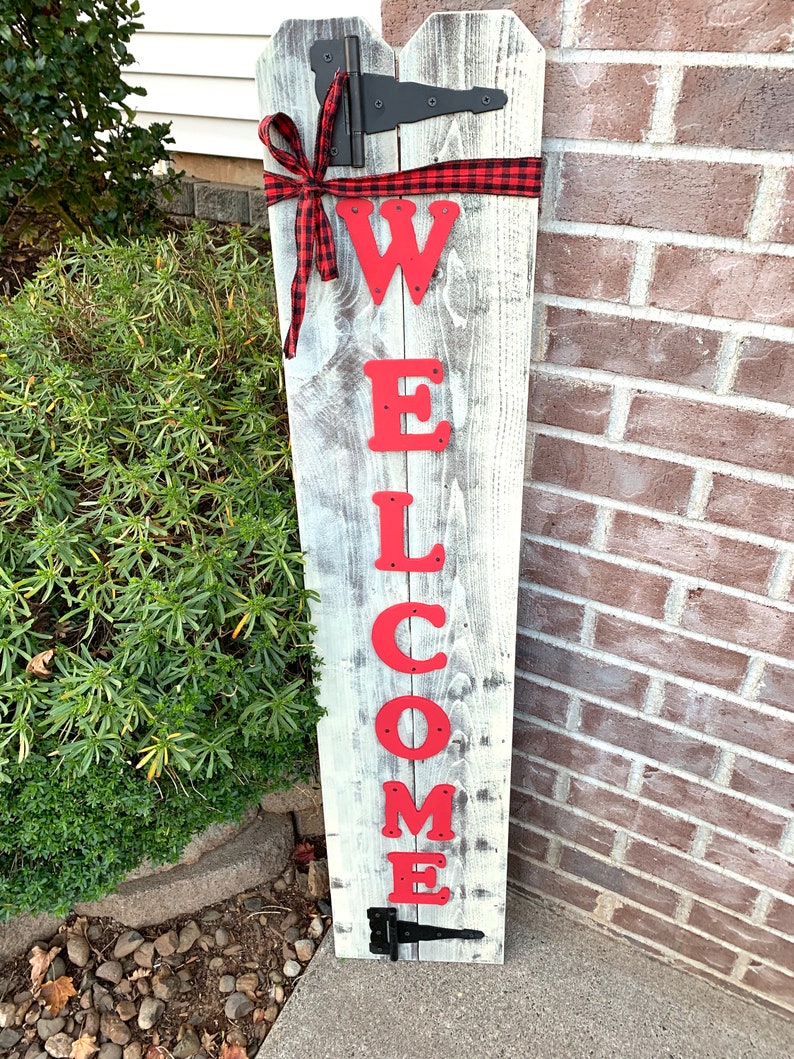 Red Plaid Buffalo Check Welcome Front Porch Sign Country - Etsy