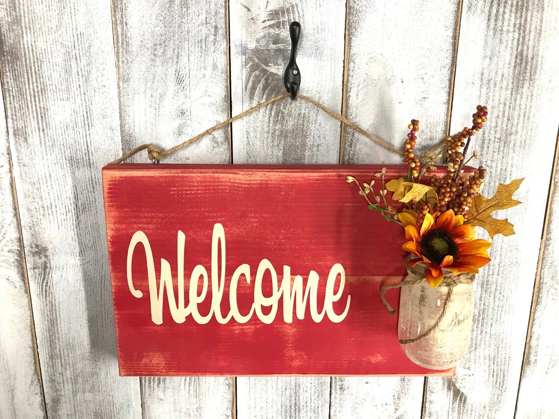 Country Welcome Sign Farmhouse Distressed Outdoor Hanging - Etsy Canada