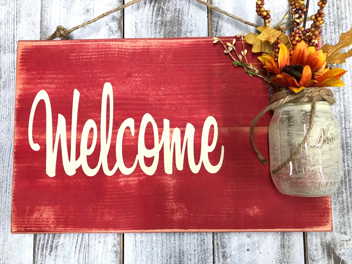 Country Welcome Sign Farmhouse Distressed Outdoor Hanging - Etsy Canada
