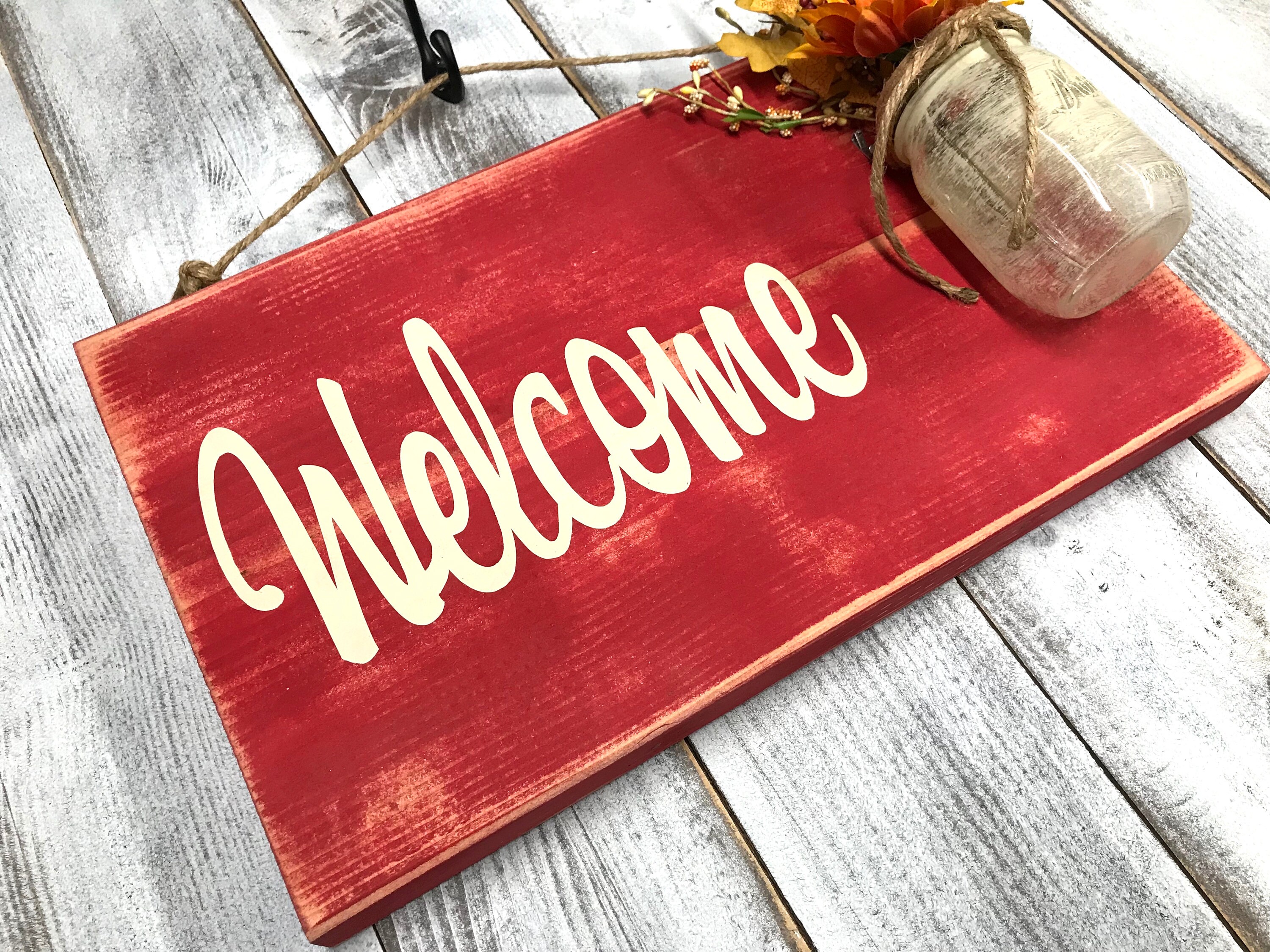 Country Welcome Sign Farmhouse Distressed Outdoor Hanging - Etsy Canada