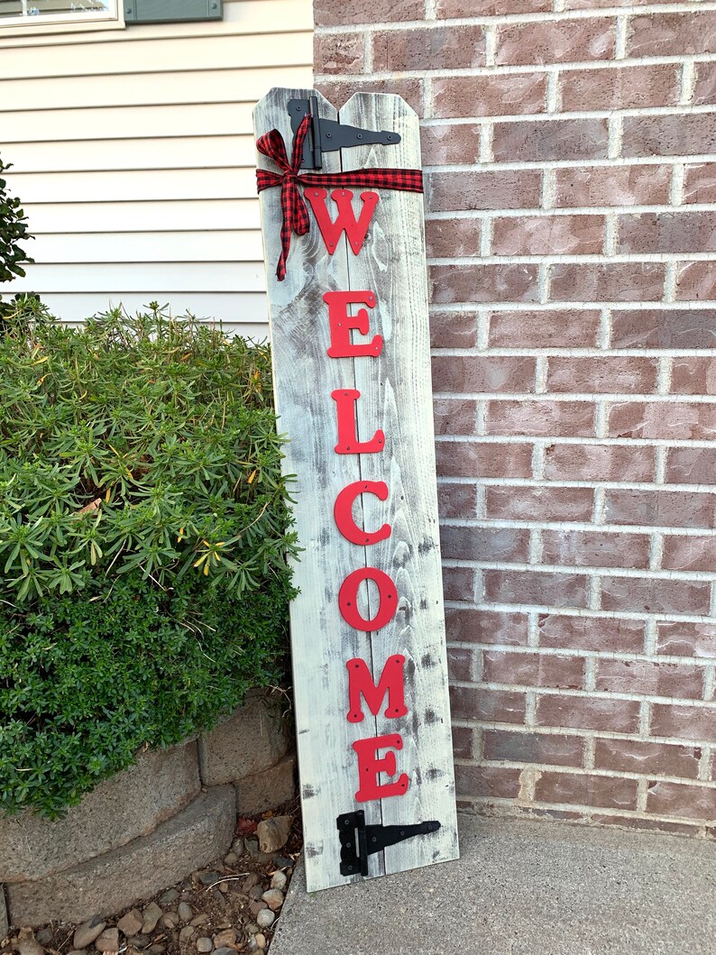 Red Plaid Buffalo Check Welcome Front Porch Sign Country | Etsy