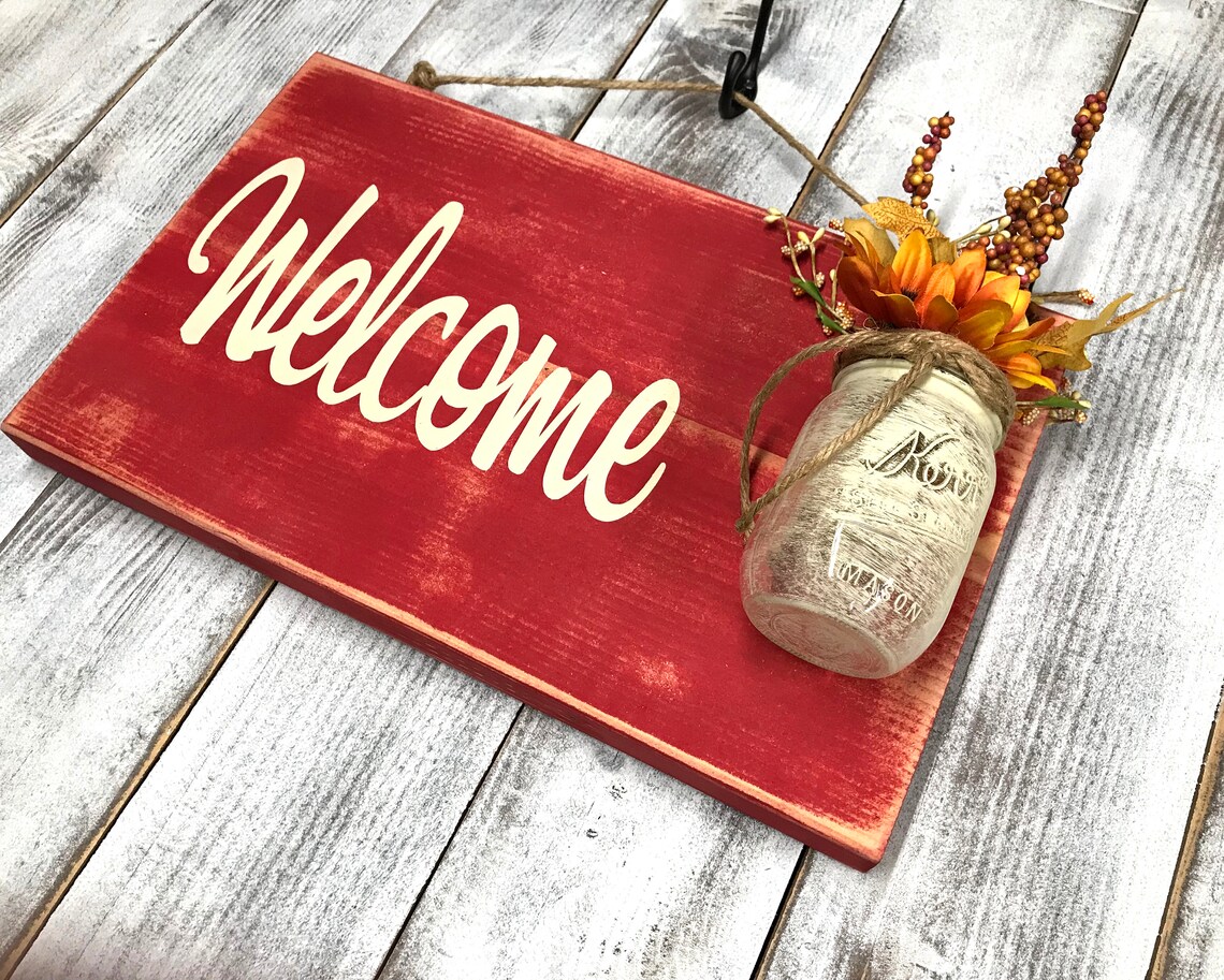 Country Welcome Sign Farmhouse Distressed Outdoor Hanging - Etsy Canada