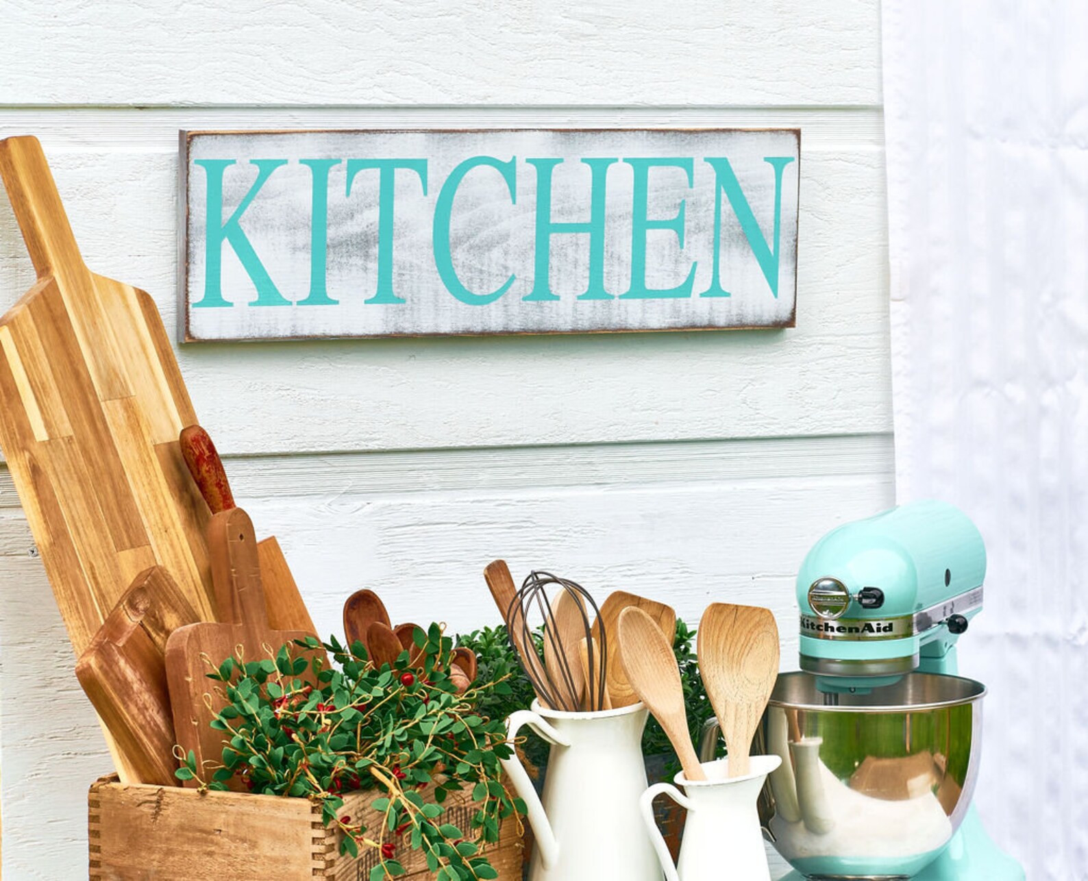 Distressed Kitchen Signs Rustic Blue Kitchen Sign Wood | Etsy