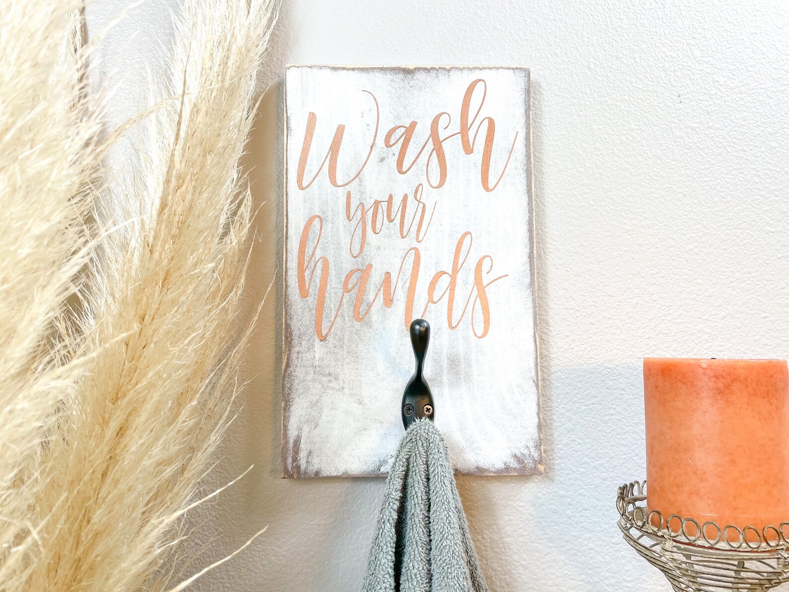 Wall Hooks Rustic Bathroom Decor Wash Your Hands Towel Hook - Etsy