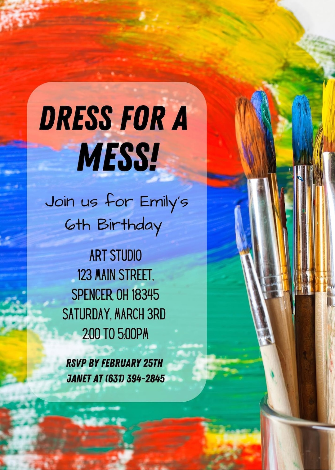 Paint Party Birthday Invitation and Matching Thank You Card. Happy ...