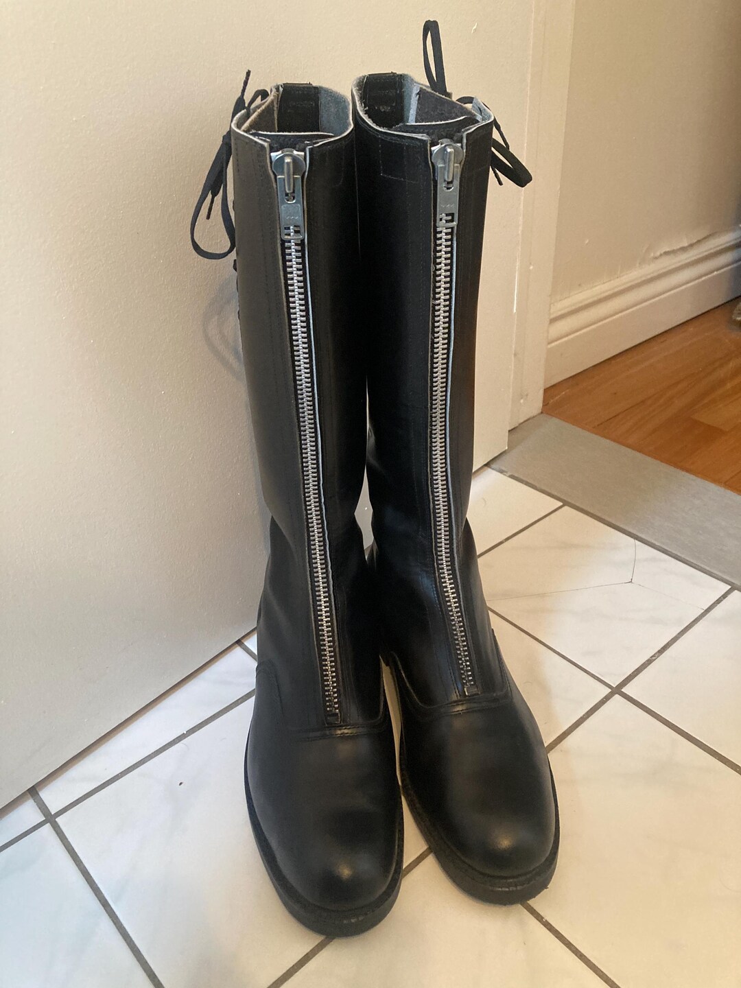 Vtg 1991 Biker Military Motorcycle Riding Fetish Leather Mens Boots Sz ...